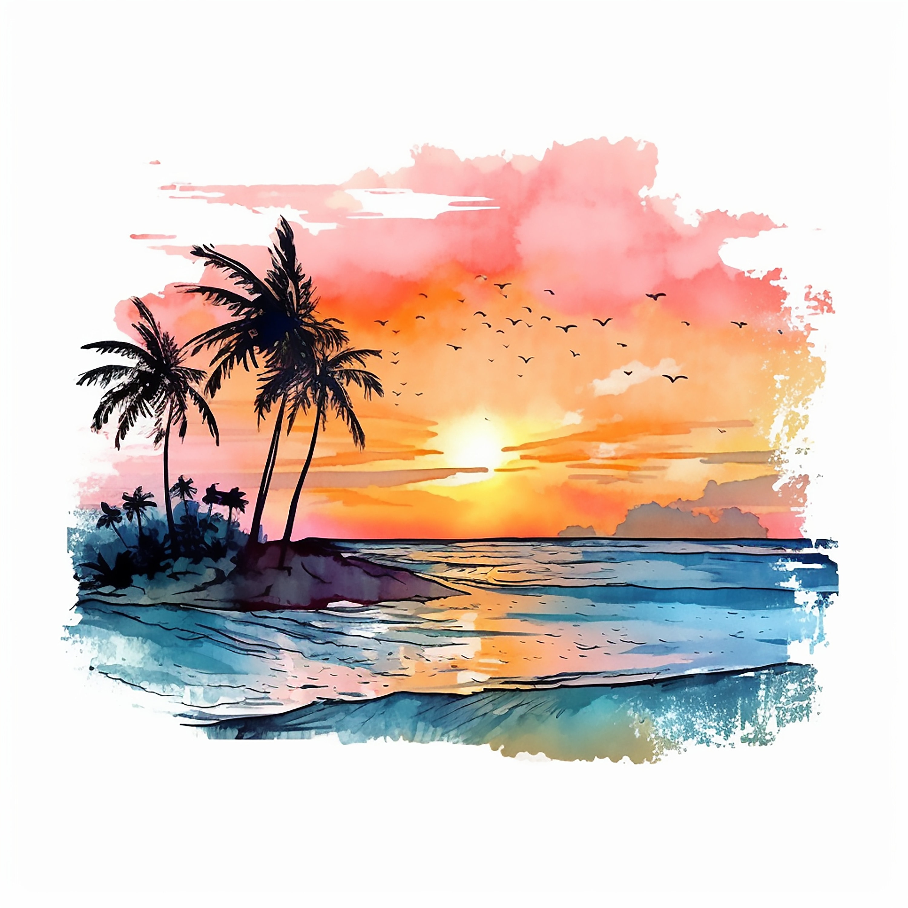 Watercolor Beach Sunsets Clipart, Sunset Bundle, Tropical Sunset, Ocean ...
