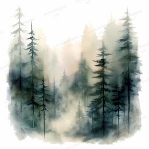Watercolor Misty Forest Clipart, Landscape Clipart, Hiking, Nature ...