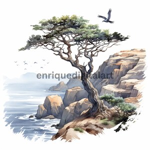 Watercolor Rocky Cliff Clipart, Watercolor Oceanscape, Printable Images ...