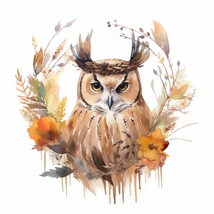 Watercolor Boho Owl, Boho Owl Watercolor, Owl Clipart PNG, Printable ...