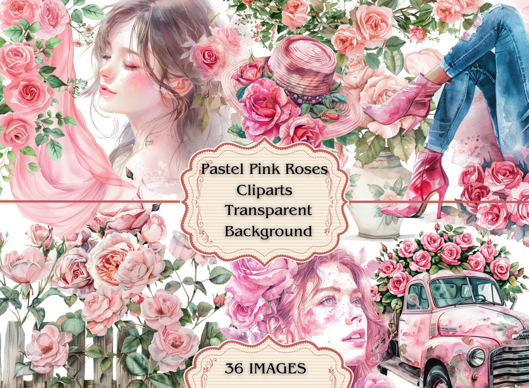 Pink Roses Clipart Bundle, Watercolor Images, High Quality Pngs ...