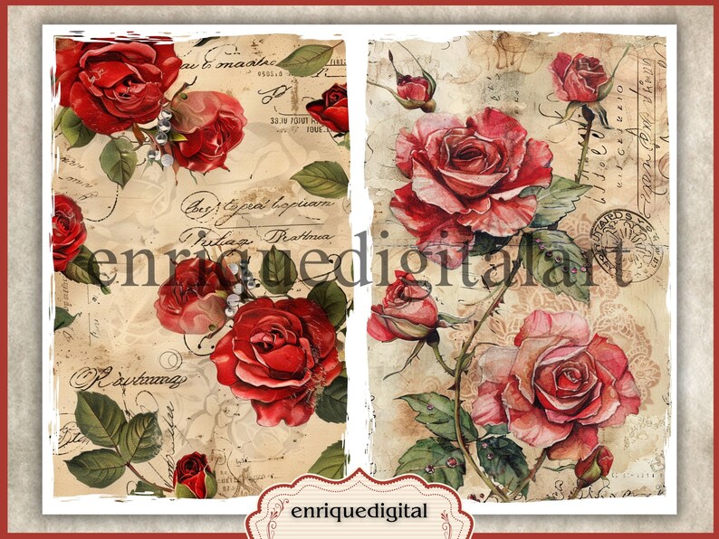 Red Roses Junk Journal Papers, Paper Crafting, Digital Download, Junk ...