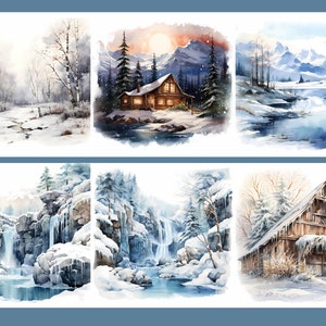 Watercolor Winter Landscape Clipart, Winter Nature Scene, Clipart ...