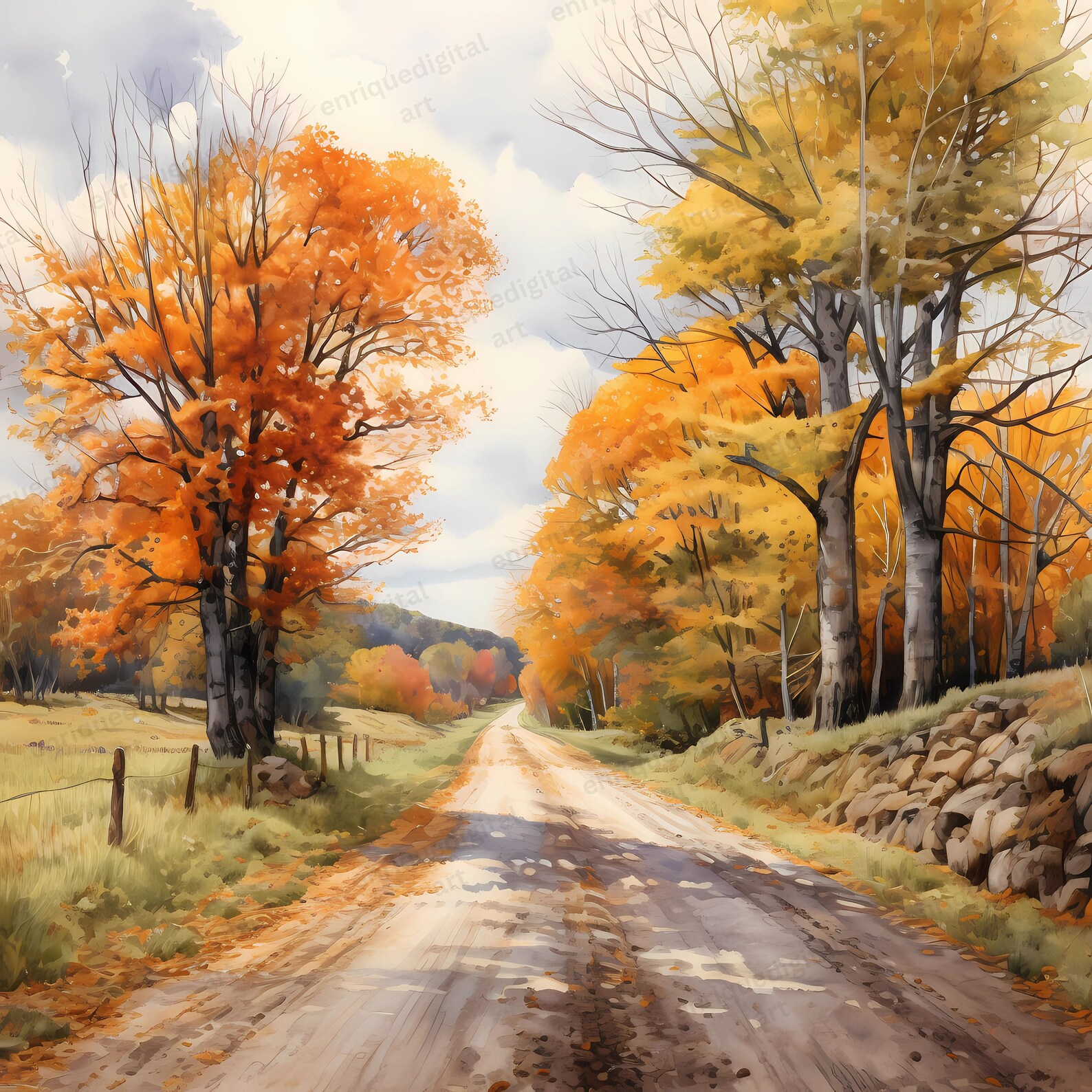 Watercolor Countryside Clipart, Autumn Landscape, Fall PNG, Card Making ...