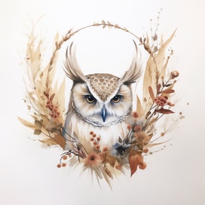 Watercolor Boho Owl, Boho Owl Watercolor, Owl Clipart PNG, Printable ...