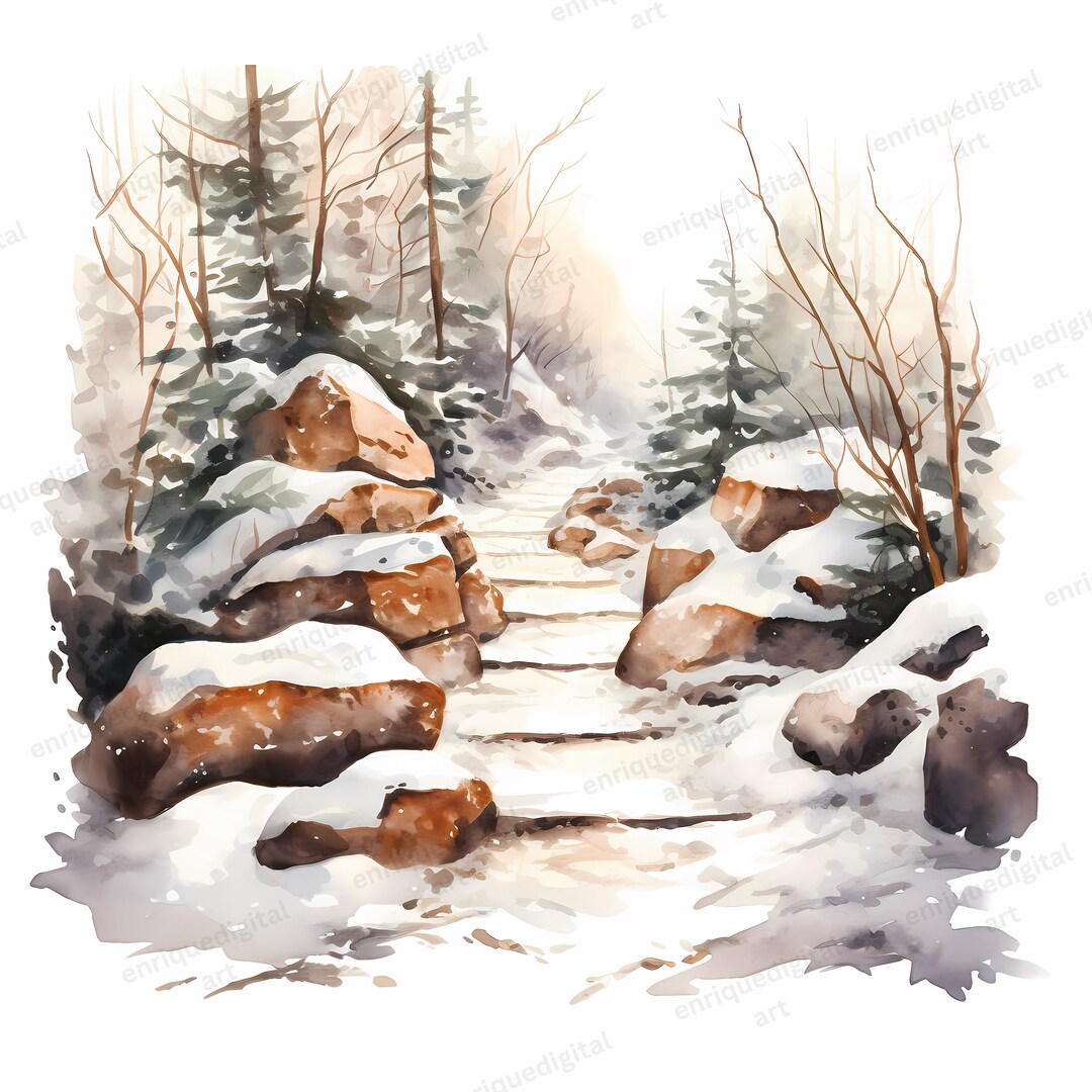 Watercolor Forest Clipart, Rocky Path, Digital Download, Printable Art ...