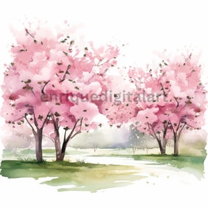 Springtime Watercolor Clipart, Cherry Blossom Trees, High Quality Jpgs ...