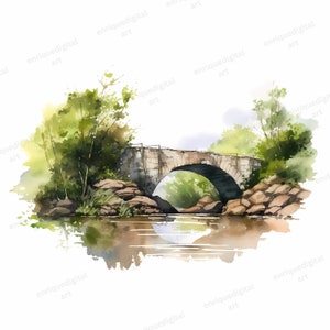 Watercolor Forest Bridge Clipart, Landscape Art, Printable Wall Art ...