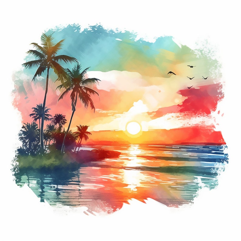 Watercolor Beach Sunsets Clipart Sunset Bundle Tropical - Etsy