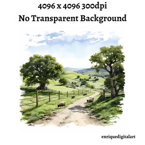 Watercolor Countryside Animals Clipart, Landscape Scenes, PNG, Digital ...