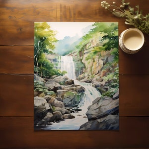 Watercolor Waterfall Landscape, Printable Wall Art, Digital Download ...