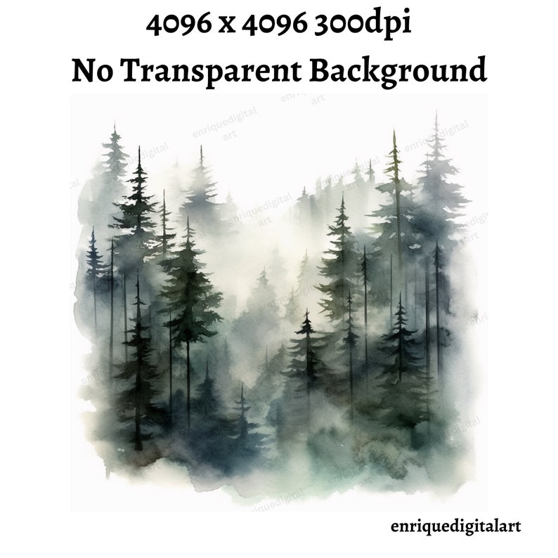 Watercolor Misty Forest Clipart Landscape Art Printable Wall - Etsy
