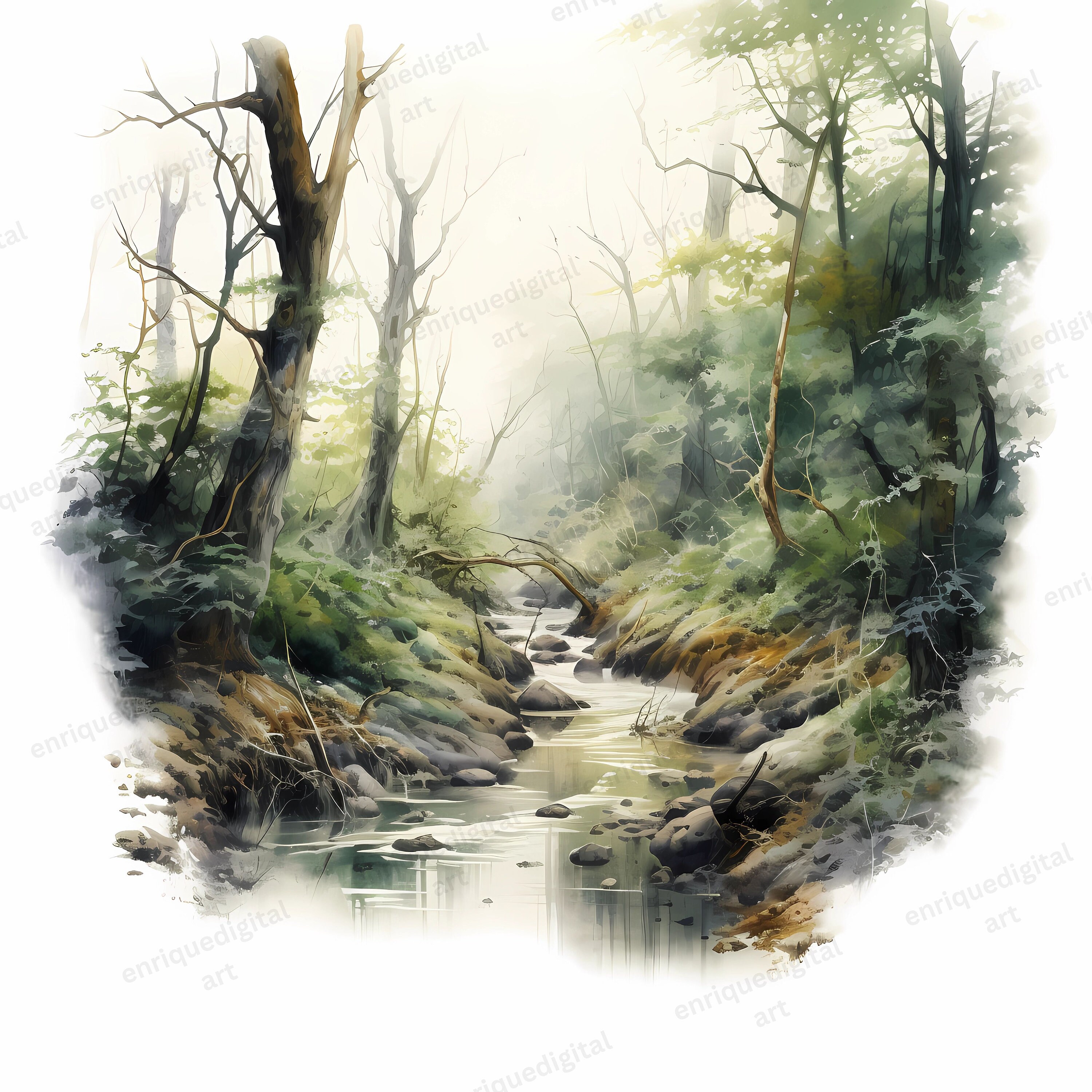 Watercolor Forest Clipart Forest Landscape Card Making - Etsy