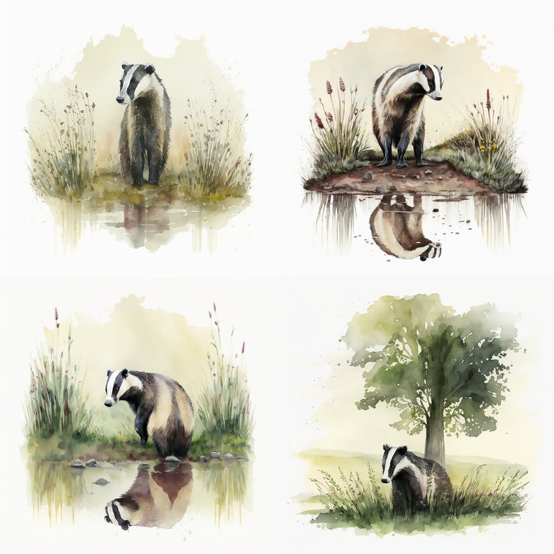 Watercolor Badger Clipart, Badger Illustration, Badger Wildflowers ...