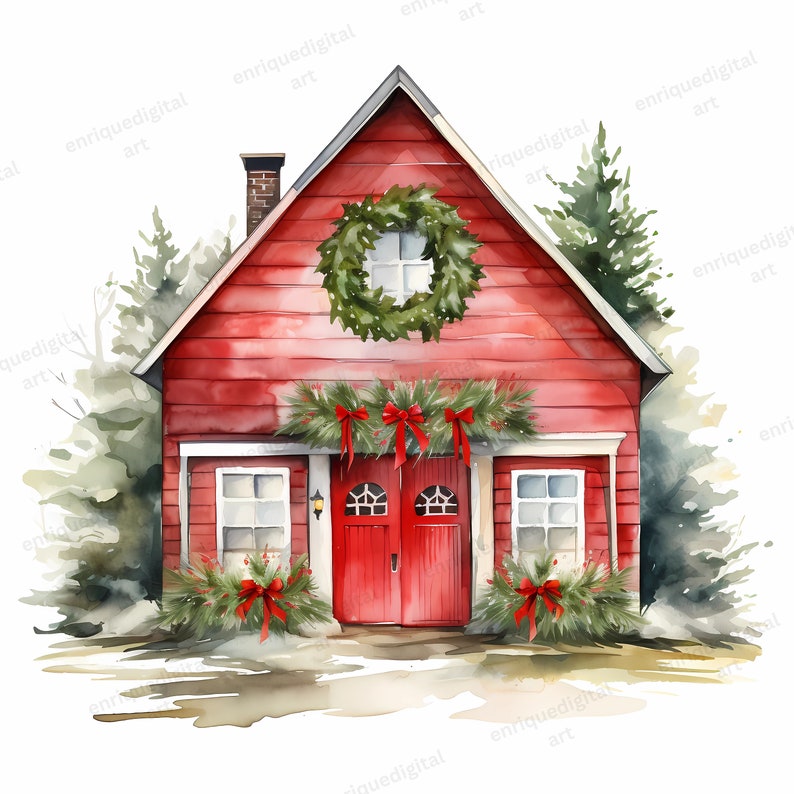 Watercolor House Clipart Christmas Clipart Christmas Card - Etsy
