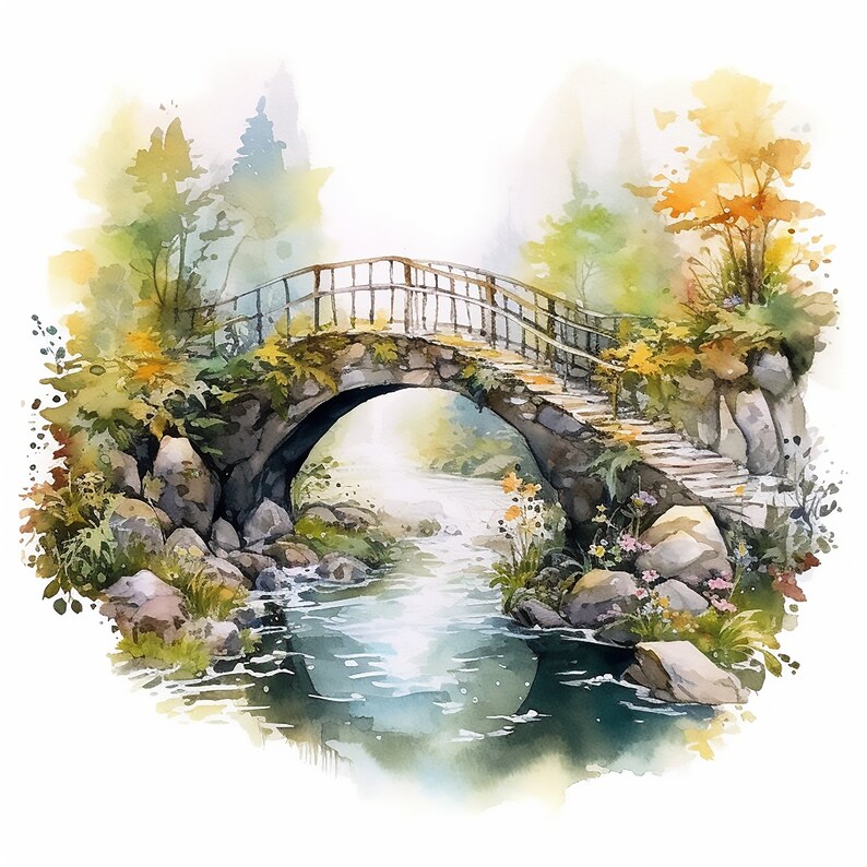 Bridge Over A Stream Clipart Bundle PNG Sublimation - Etsy