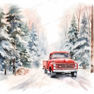 Watercolor Red Truck Clipart, Christmas Card, Card Making, Digital ...