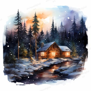 Forest House Clipart, Watercolor Painting, Cabin in Woods, Forest House ...