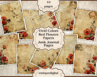 Vintage Paper Kit Rouge Red Digital Download, Printable Collage Sheets ...