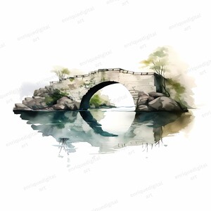 Watercolor Forest Bridge Clipart, Landscape Art, Printable Wall Art ...