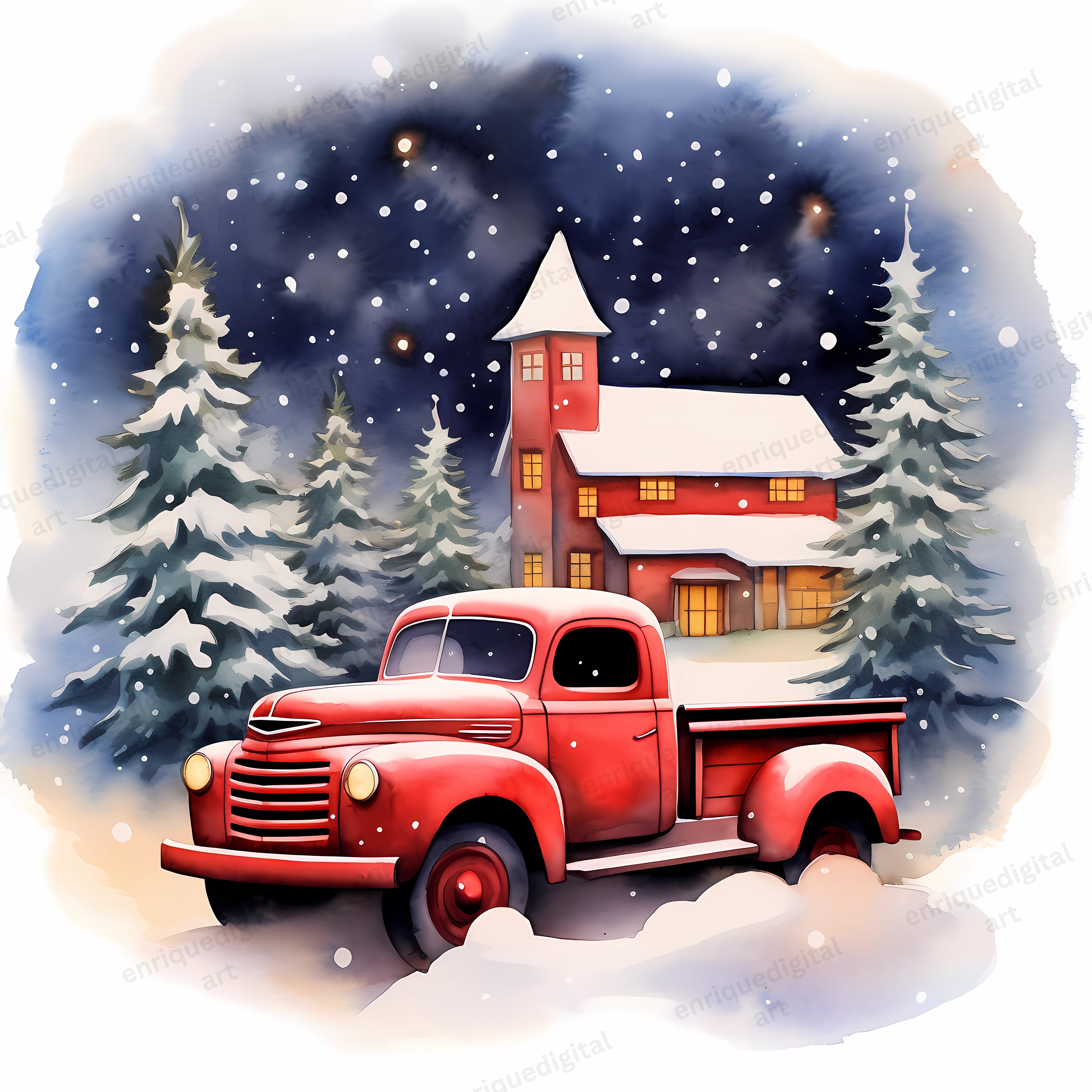 Red Truck Clipart Watercolor Painting Digital Download - Etsy