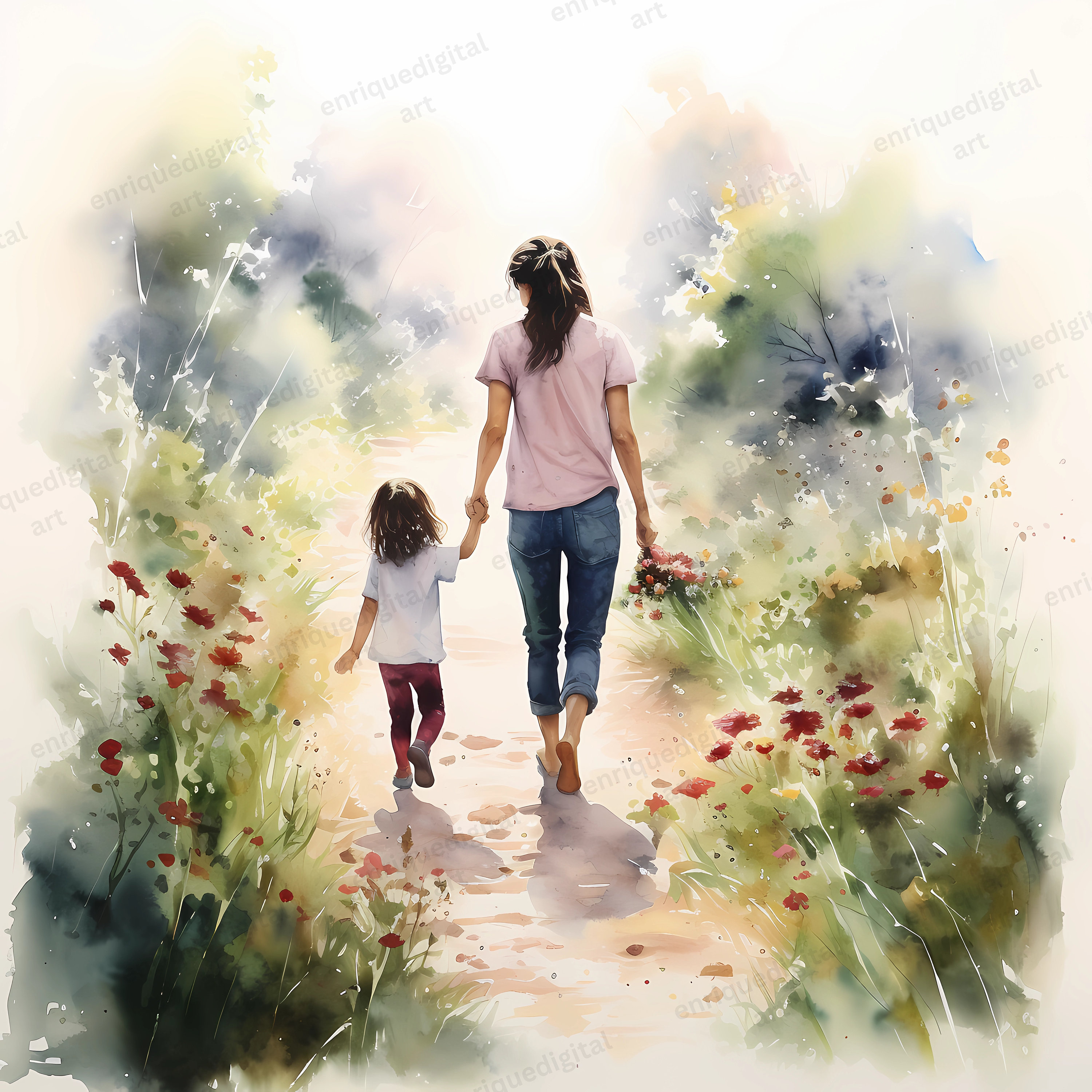 Mother and Child Clipart Watercolor Painting Mom Gift - Etsy