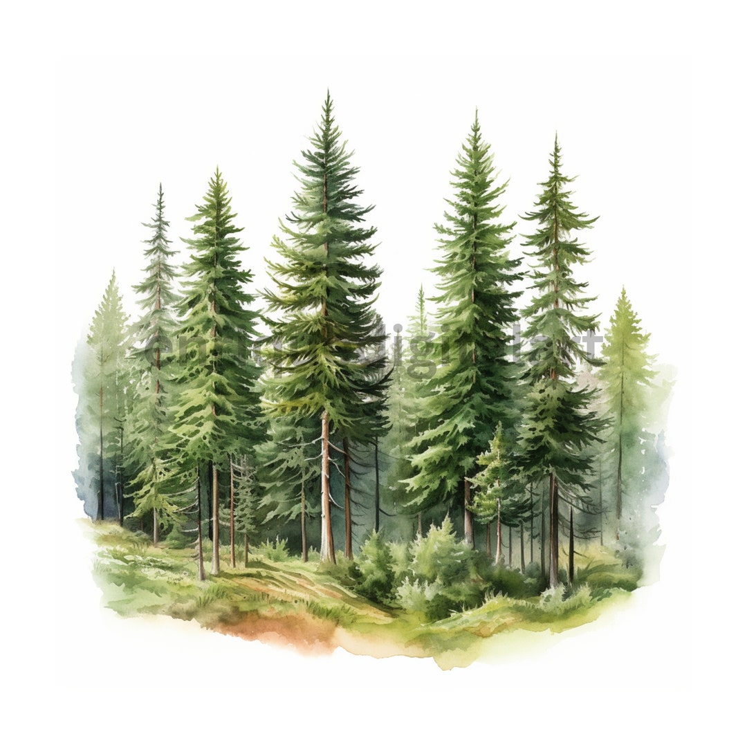 Greenery Forest Landscapes, Watercolor Cliparts, Printable Landscape ...