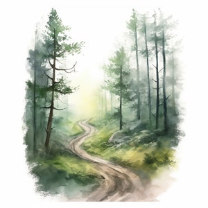 Watercolour Forest Path Clipart Bundle, Landscape Clipart, Hiking ...