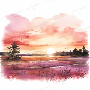 Watercolor Sunrise Clipart, Sunrise Landscape, PNG, Card Making ...