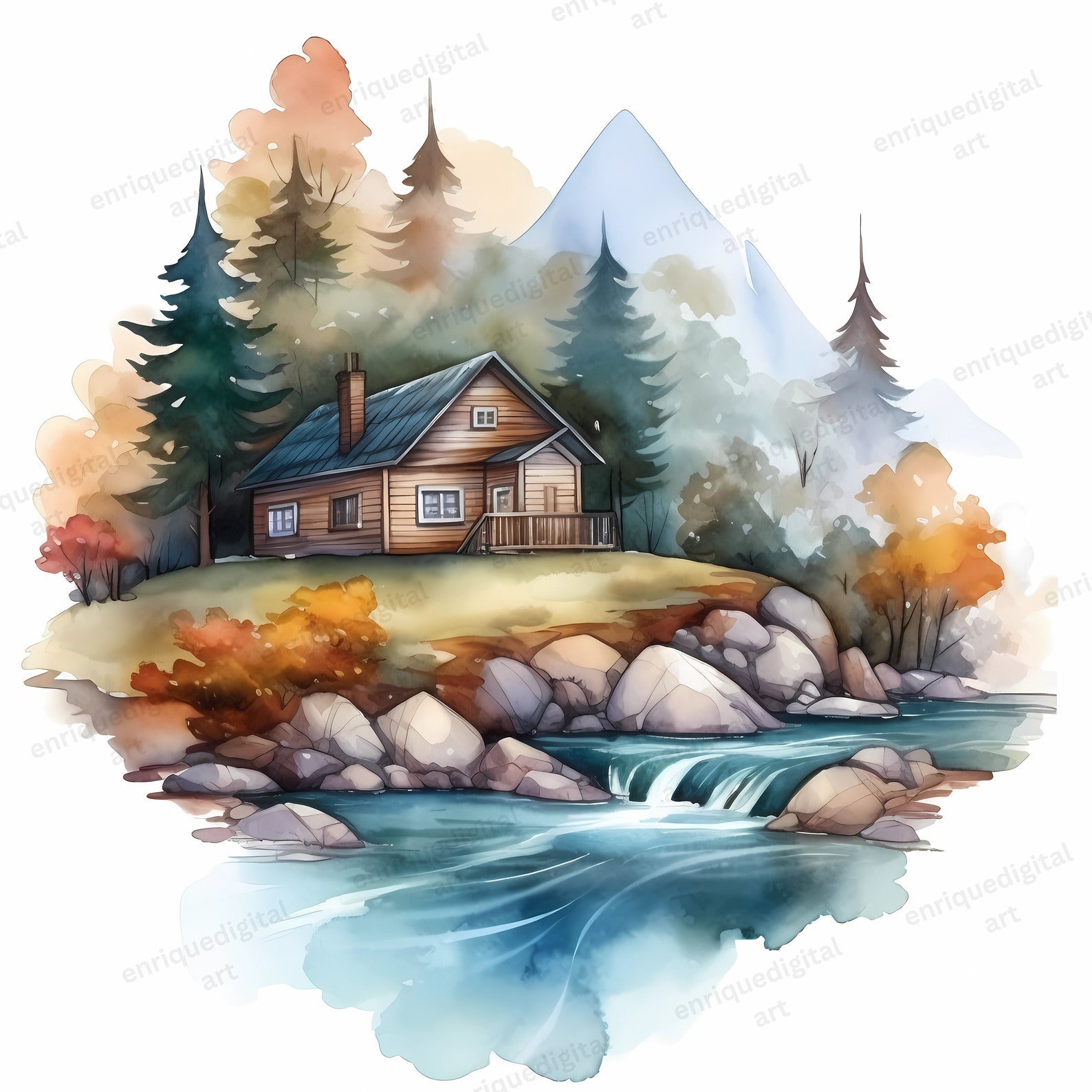 Watercolor Forest Cabin Clipart Cabin in Woods Houses - Etsy