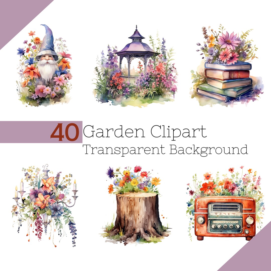 Watercolor Garden Clipart Bundle 3/5, Garden Clipart, Wildflowers ...