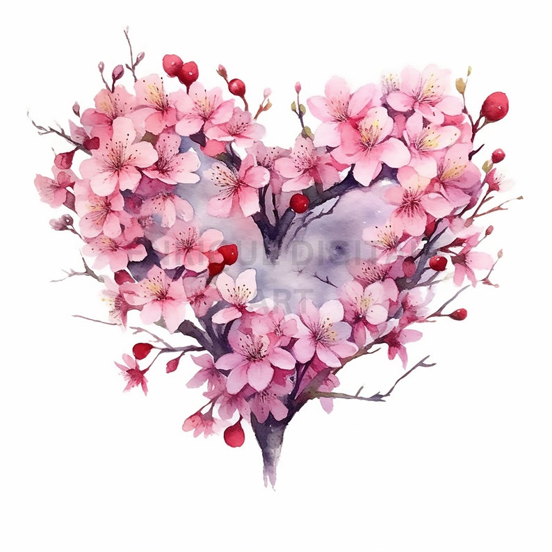 Watercolor Heart Clipart Floral Heart Heart JPG Heart Wall - Etsy