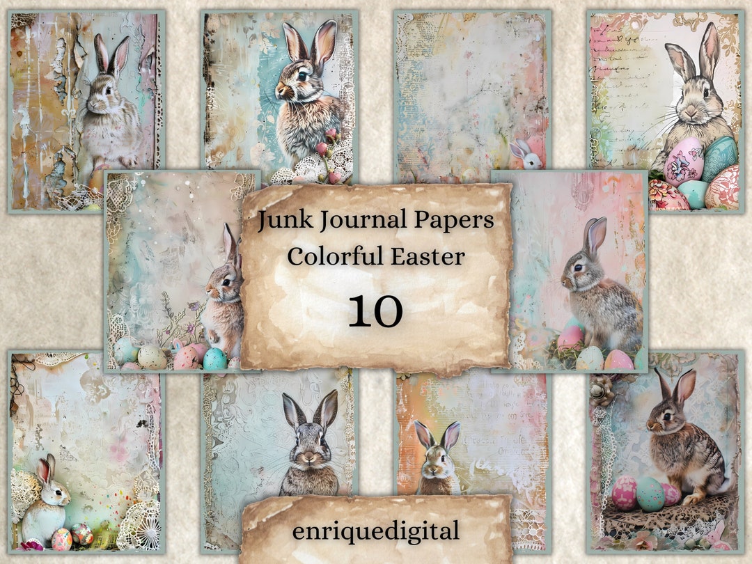 Easter Bunnies Junk Journal Kit, Digital Download, Vintage Easter ...