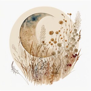 Watercolor Boho Moon Clipart, Print Download Moon, Digital Prints Boho ...