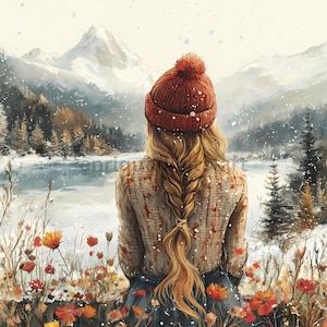 Watercolor Girl in Winter Clipart, Winter Landscape, Card Making Images ...