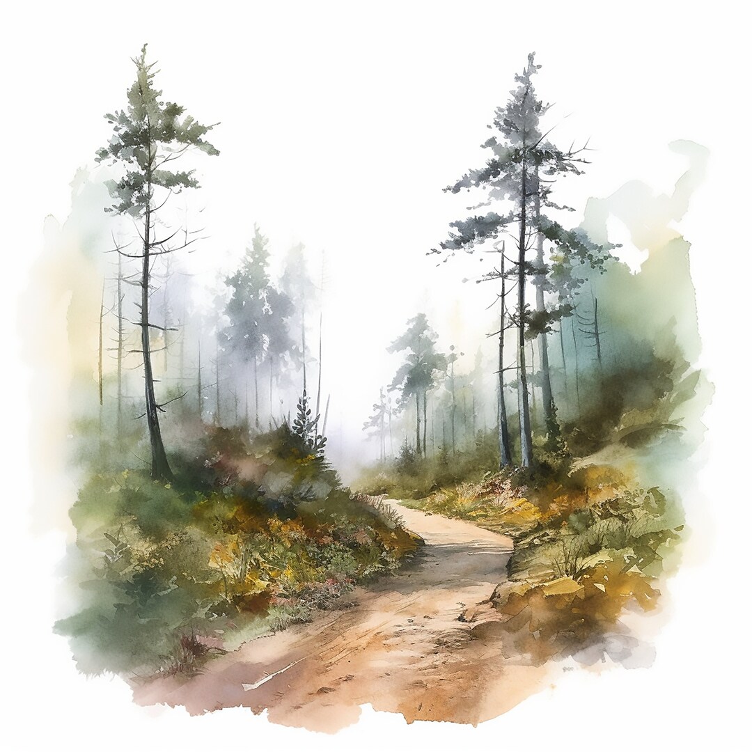 Watercolour Forest Path Clipart Bundle, Landscape Clipart, Hiking ...