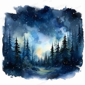 Watercolor Sapphire Forest Clipart, Forest Landscape , PNG Format ...