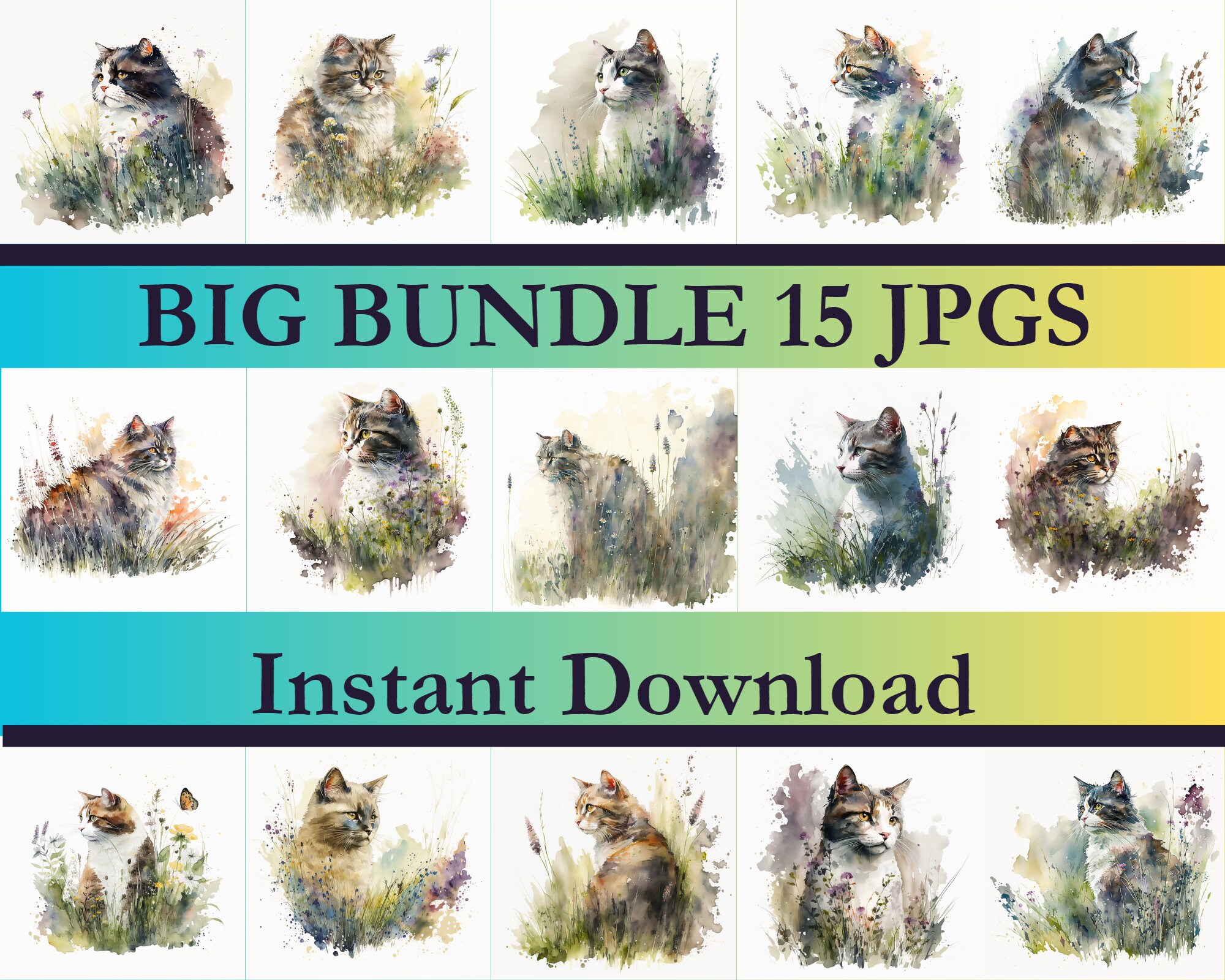 15 Cat Clipart Pngs Commercial Use Digital Download Card - Etsy
