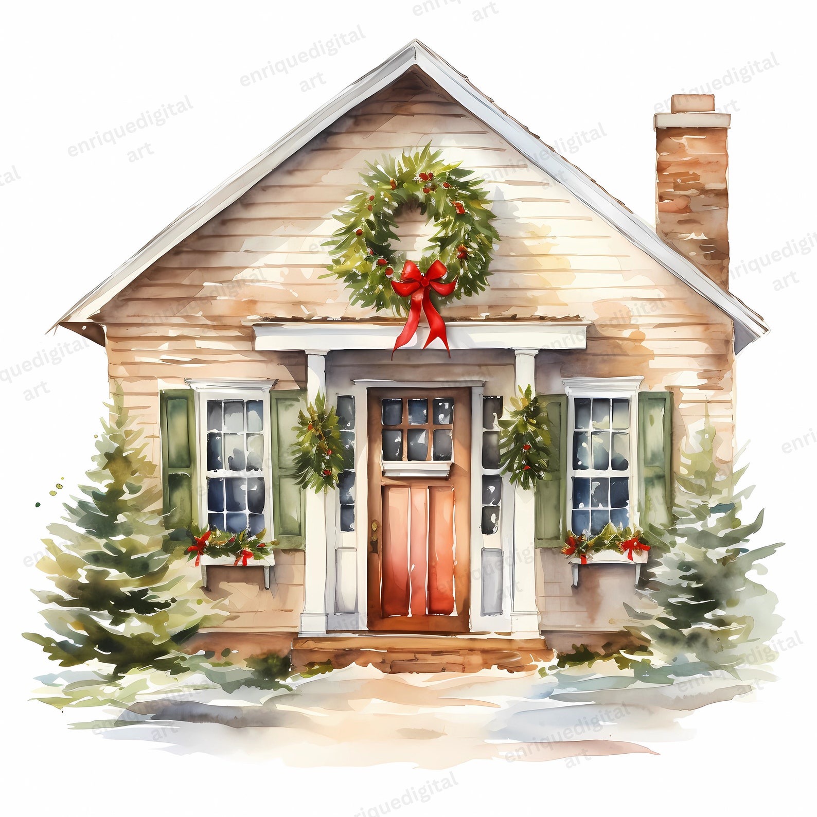 Watercolor House Clipart Christmas Clipart Christmas Card - Etsy