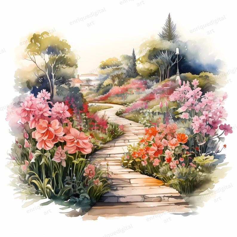 Garden Clipart PNG Format Watercolor Painting Digital - Etsy