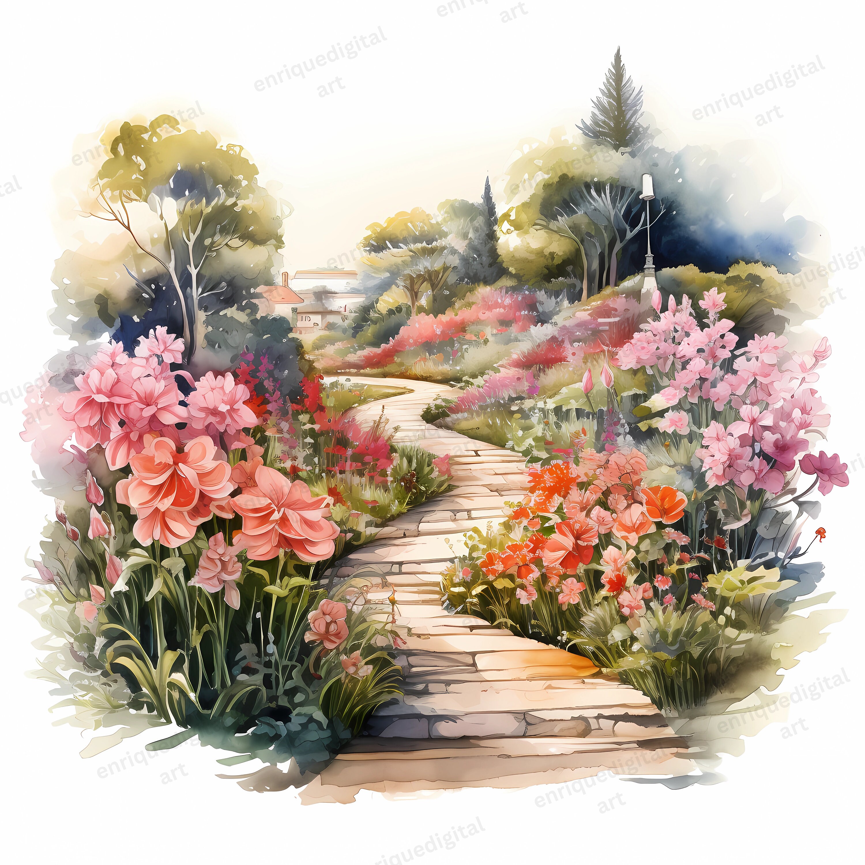 Garden Clipart PNG Format Watercolor Painting Digital - Etsy