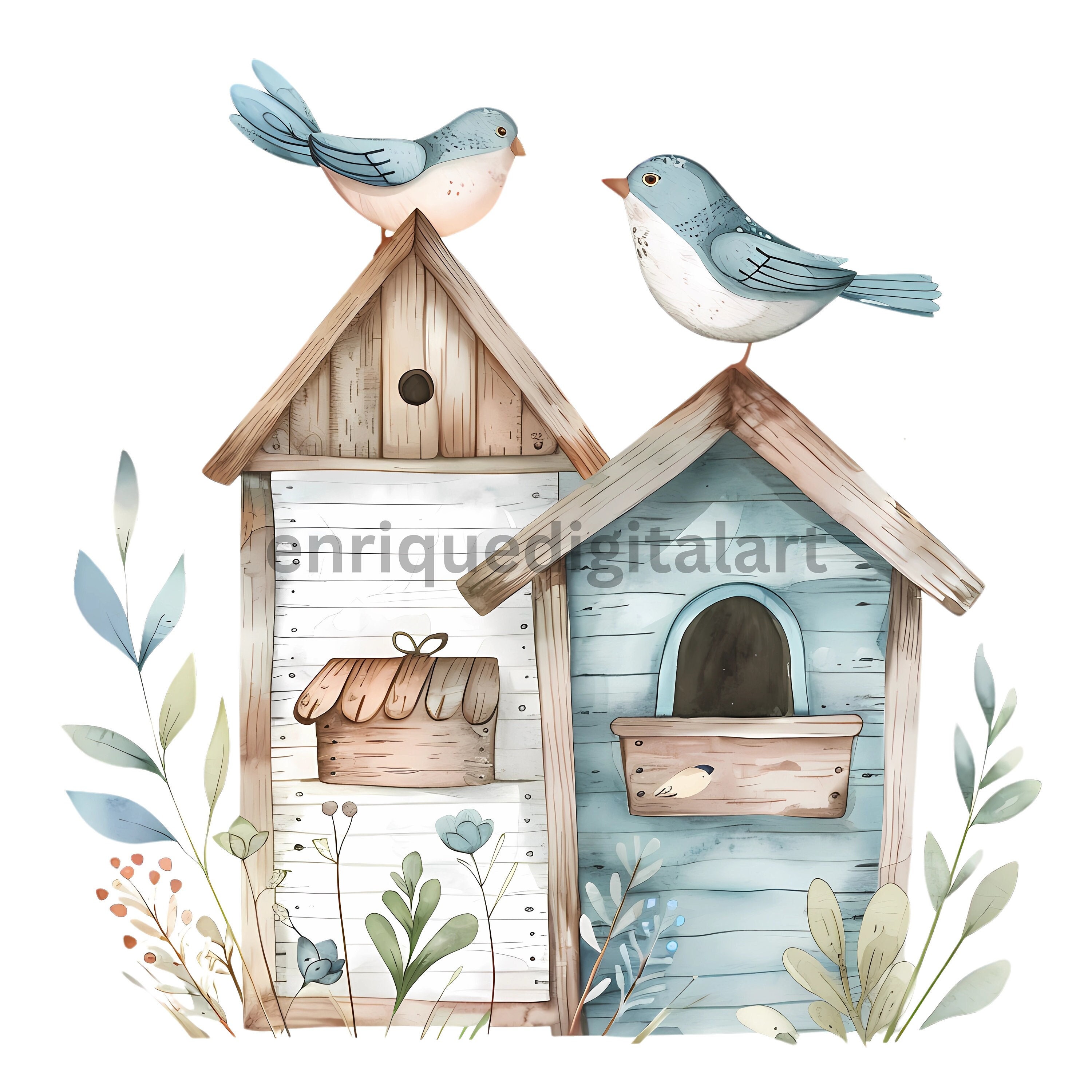 Watercolor Bird House Clipart, Card Making, Clipart Bundle, Digital ...