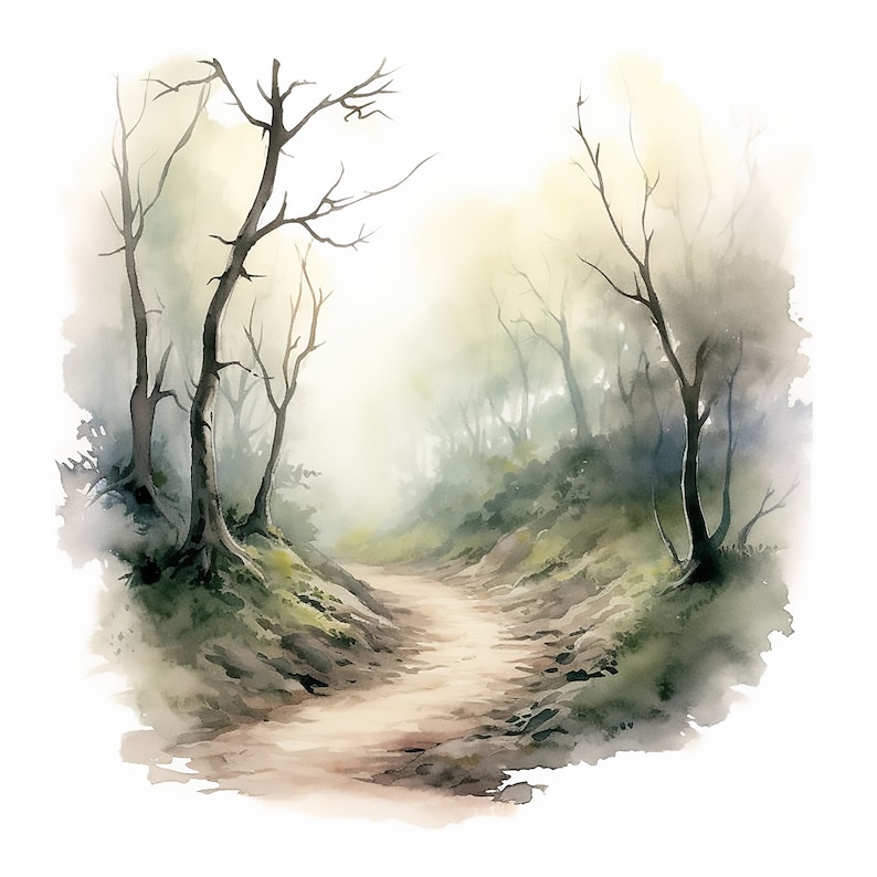 Watercolour Forest Path Clipart Bundle Landscape Clipart - Etsy