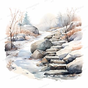 Watercolor Forest Clipart, Rocky Path, Digital Download, Printable Art ...