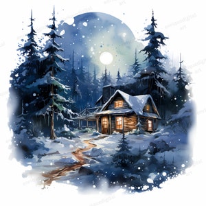 Forest House Clipart, Watercolor Painting, Cabin in Woods, Forest House ...