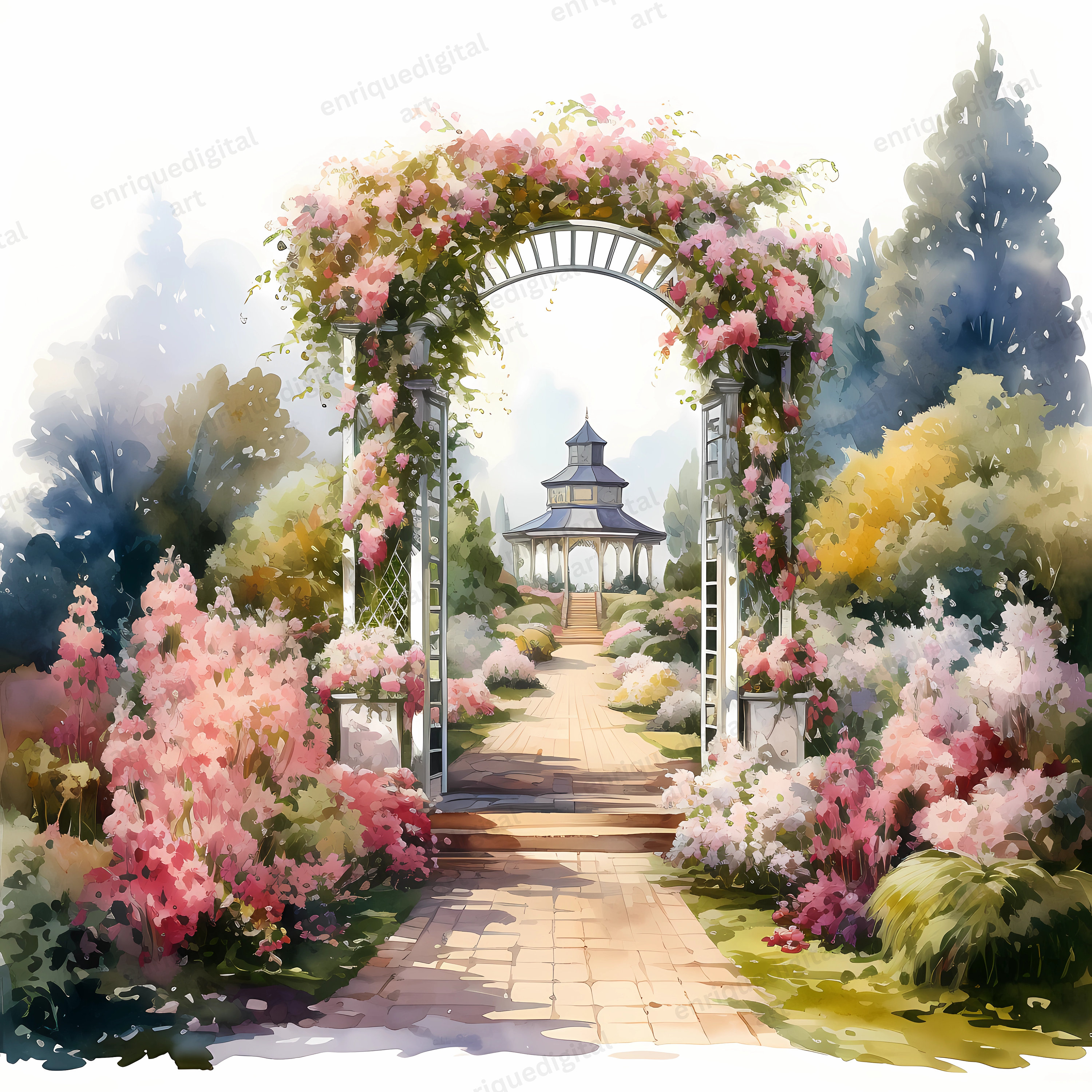 Garden Clipart PNG Format Watercolor Painting Digital - Etsy