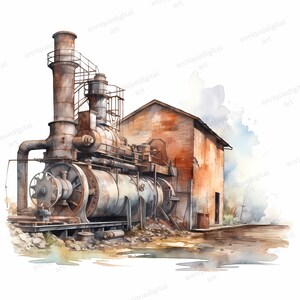 Watercolor Factory Clipart, Landscape, Nature Scene, Digital Download ...