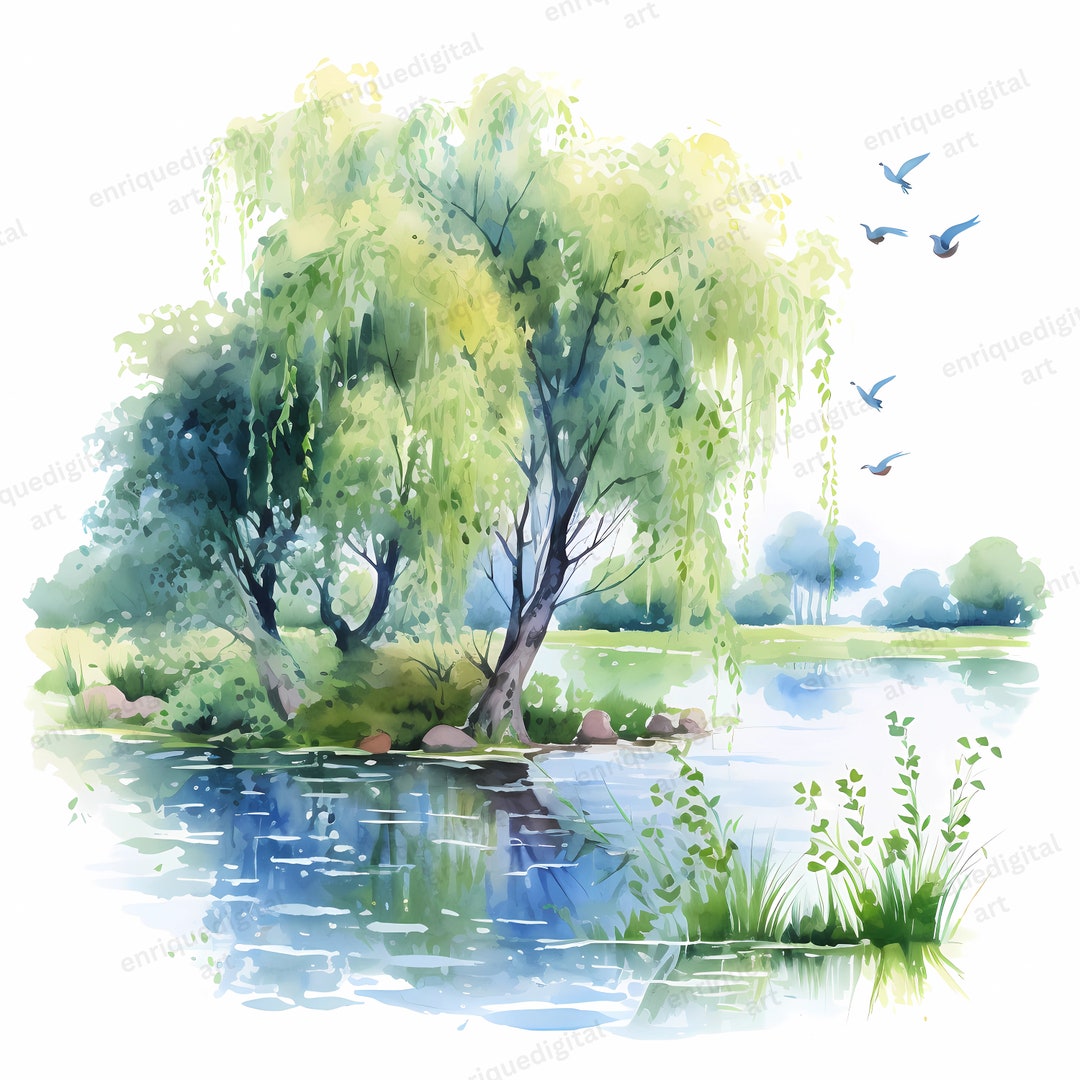 Watercolor Pond Clipart, Nature Landscape Scenes, PNG Format, Digital ...