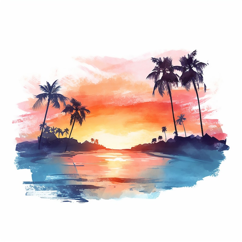 Watercolor Beach Sunsets Clipart Sunset Bundle Tropical Etsy