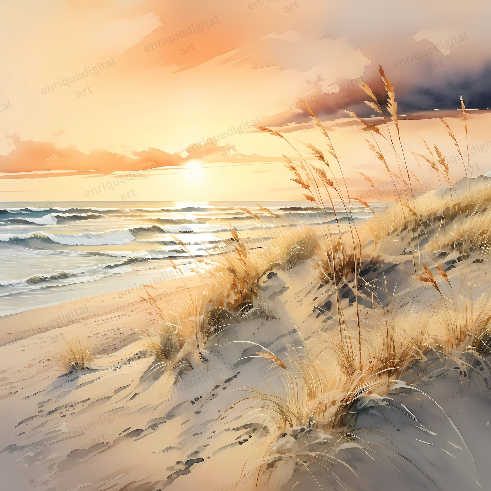 Watercolor Coastal Clipart, Coastal Landscape, Beach Clipart, Digital ...